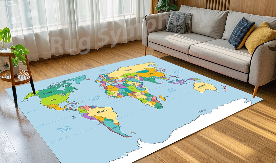 Political World Map Rug, World Map Area Rug, Continents Rug, Continents ...