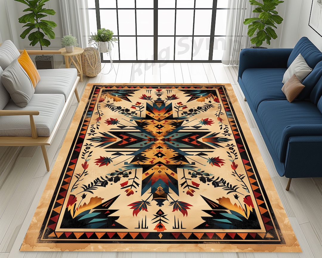 Aztec Pattern Area Rug, Traditional Aztec Rug, Painting Style Aztec Rug ...