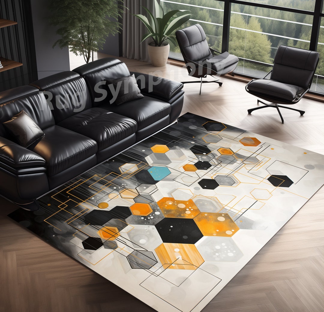 Hexagon Contemporary Art Rug, Contemporary and Abstract Textured Rug ...