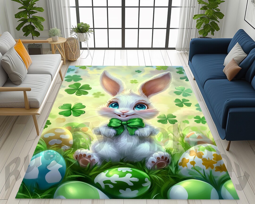 Easter Bunny Rug, Easter Area Rug, Spring Easter Bunny Rug, Rabbit Area ...
