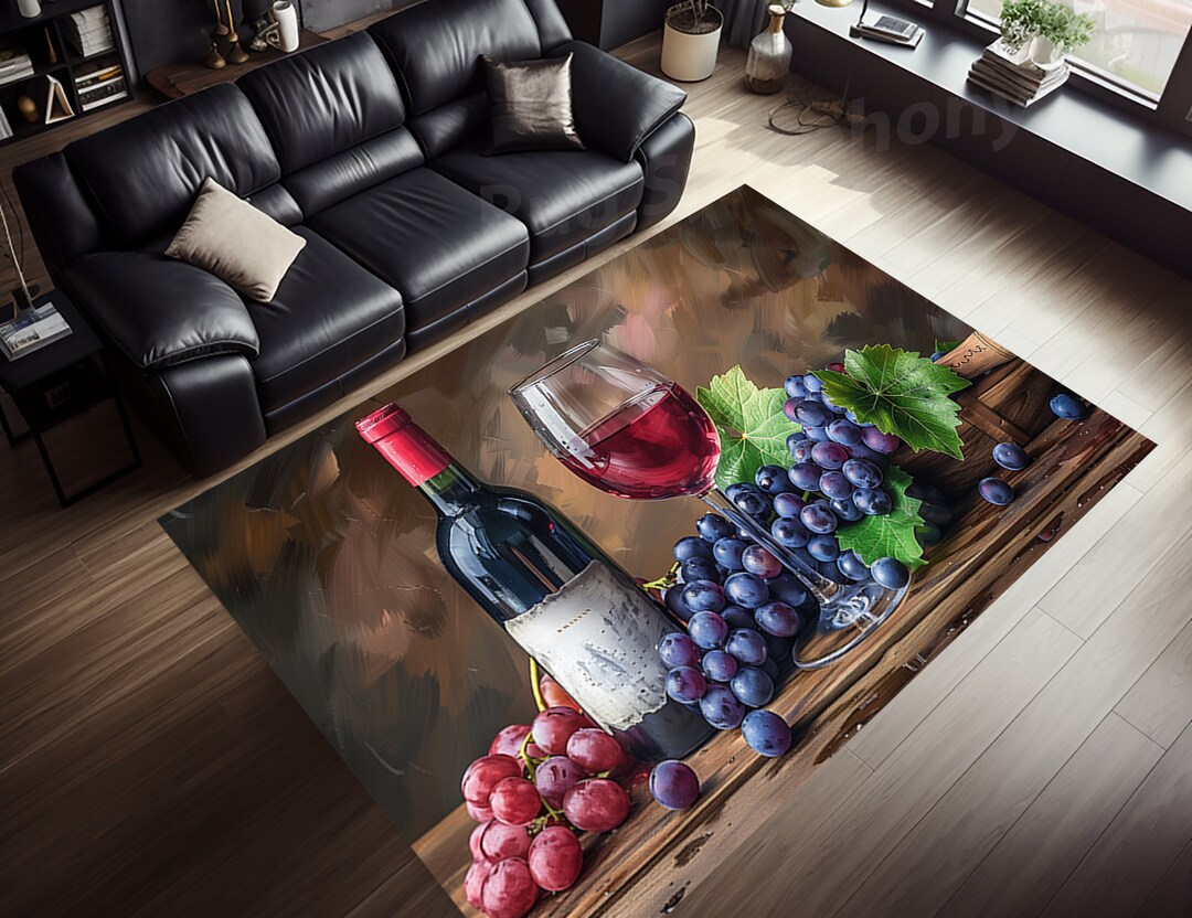 Wine and Bottle Rug, Wine Glass Rug, Kitchen Rug, Living Room Rug ...