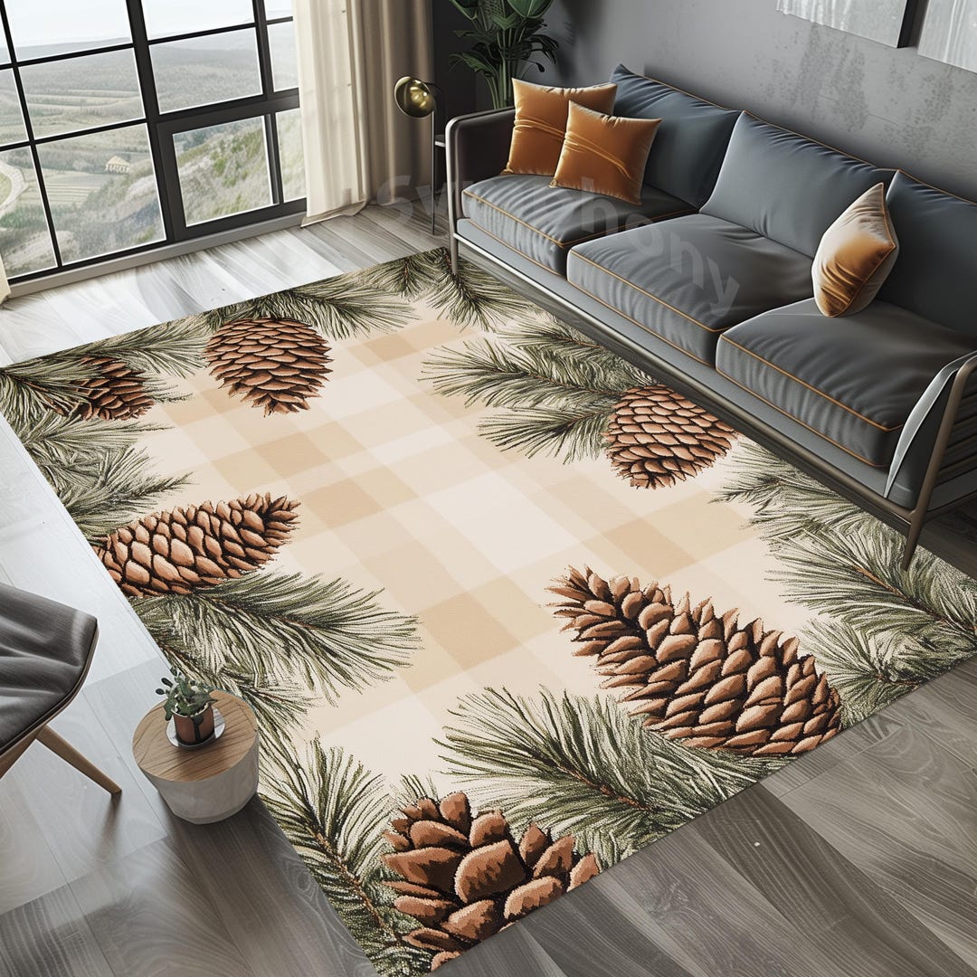 Pine Cone Rug, Pine Cone Lodge Rustic Area Rug, Pine Cones Rug, Pine ...