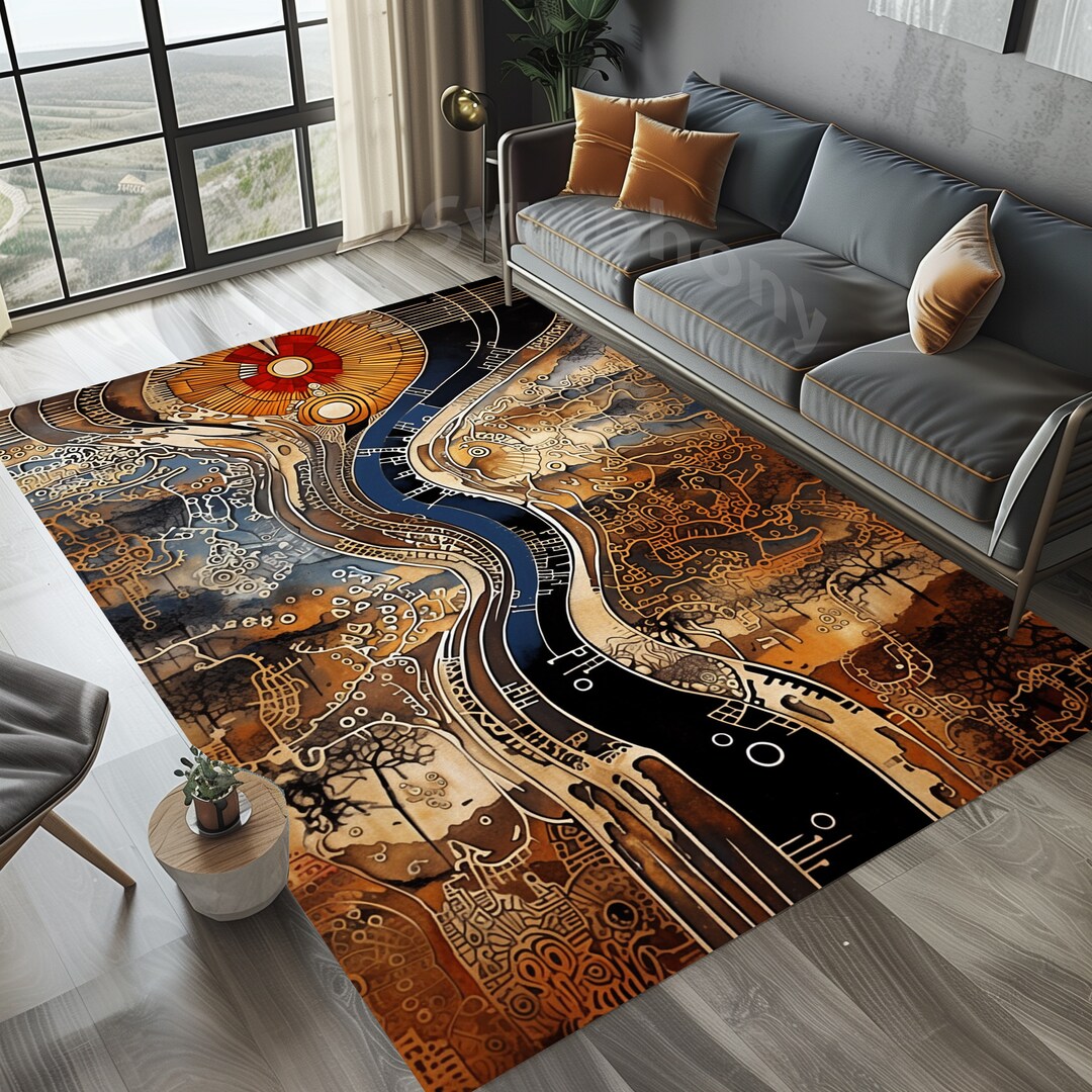 River Art Rug, Abstract River Rug, Abstract Moon Rug, Nature Art Rug ...