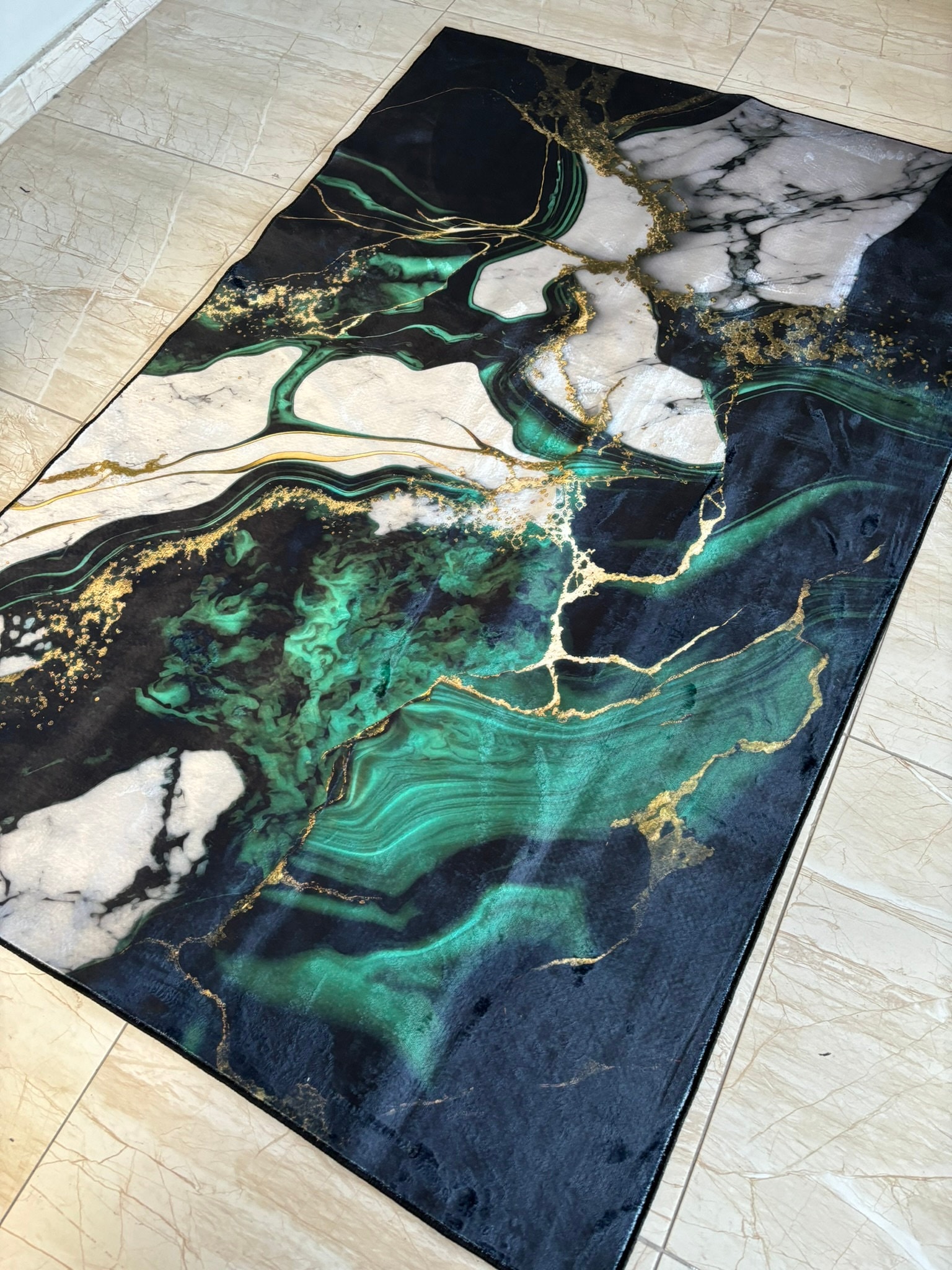 Bright Green and White Marble Texture Rug, Emerald Green Marble Rug ...
