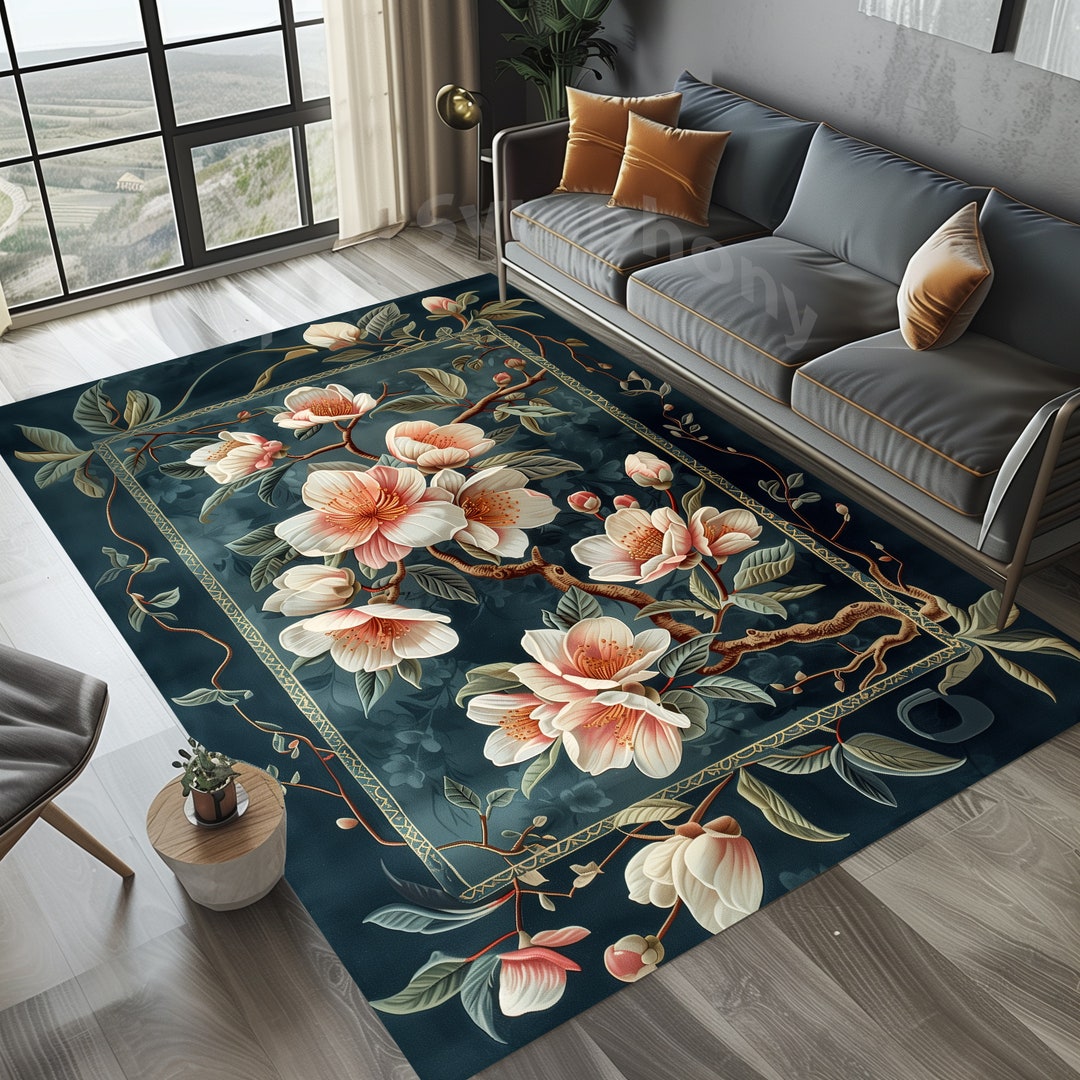 Flowers Area Rug, Cherry Blossom Rug, Daisy Rug, Cherry Blossom Area ...