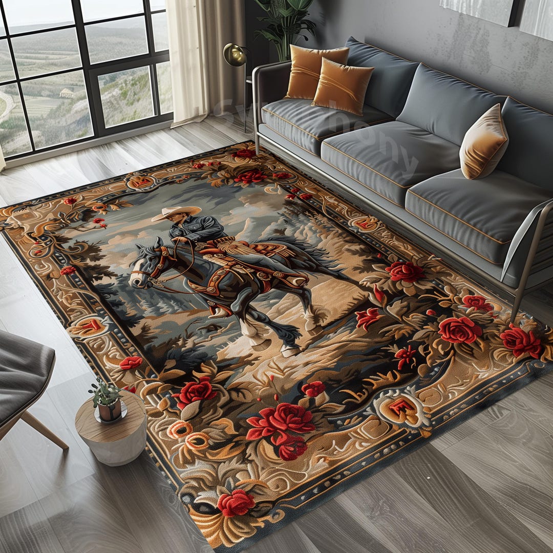 Rustic Cowboy Area Rug: Western Rodeo Decor - Etsy
