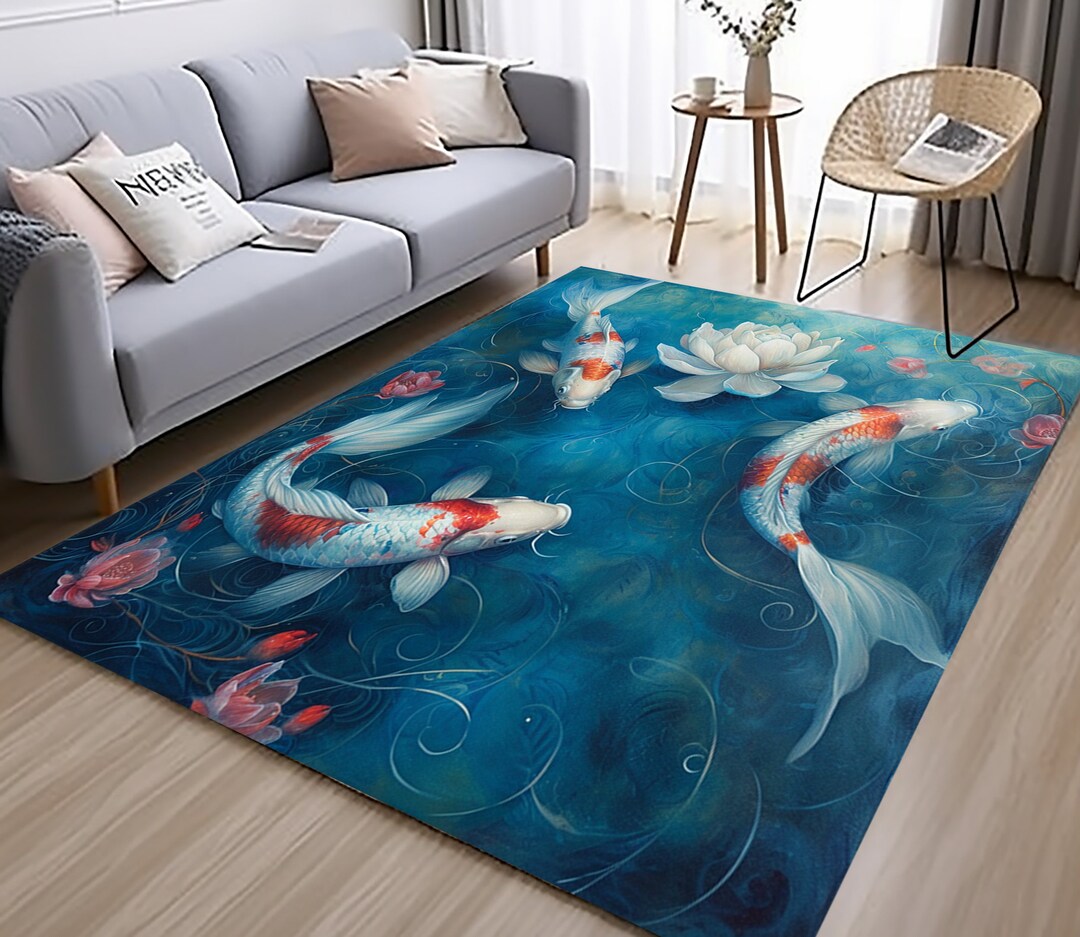 Koi Fish Pattern Rug, Water Lilies Rug, Koi Fish and Water Lilies Rug ...