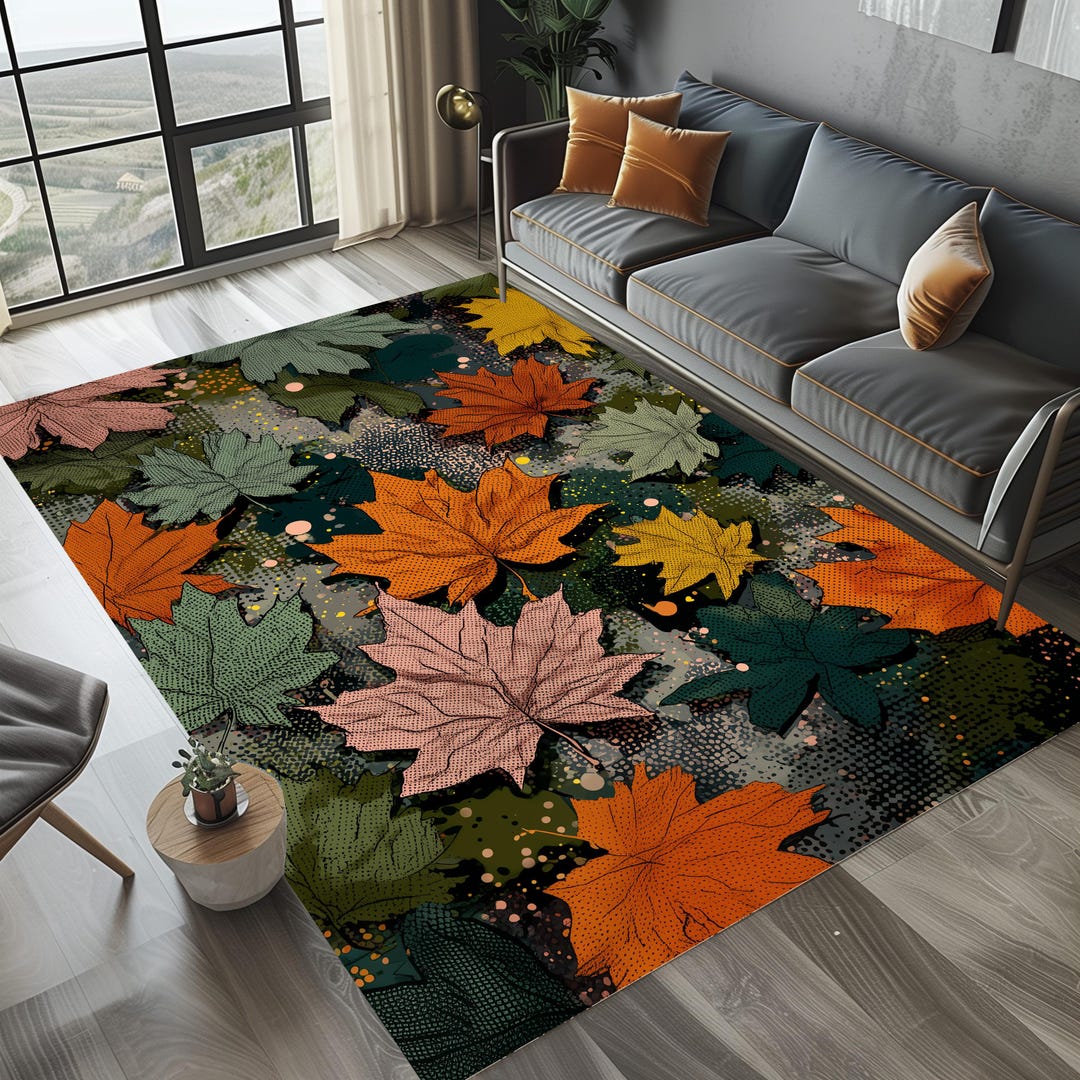Retro Pop-art Fall Leaves Rug, Colorful Autumn Decor - Etsy UK