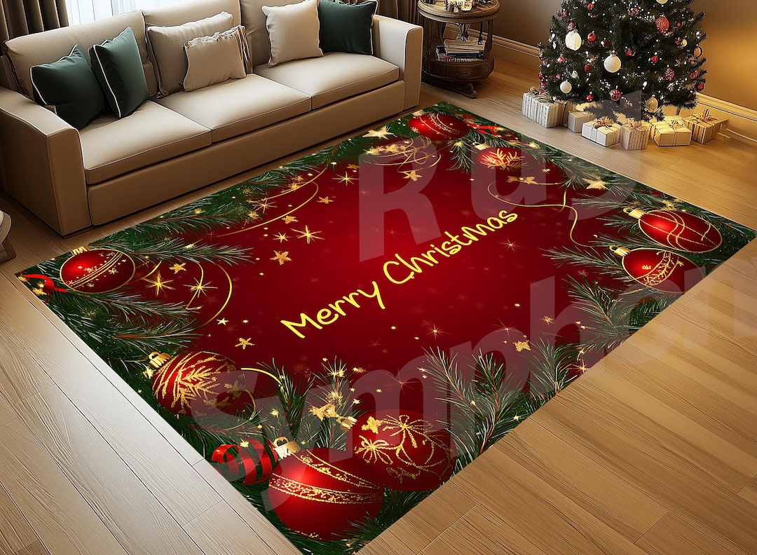 Merry Christmas Print Rug, Merry Christmas Rug, Christmas Decoration ...