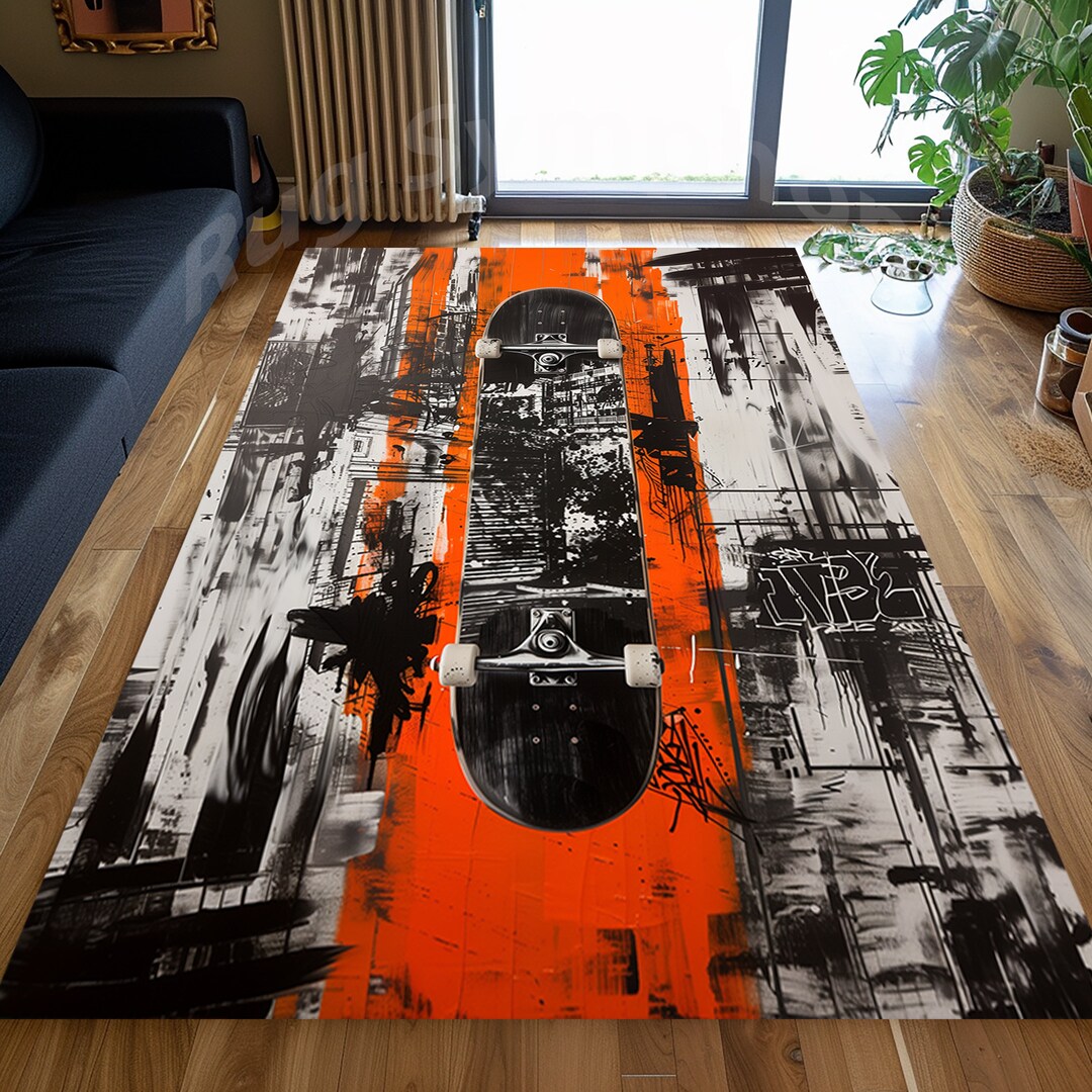 Skateboard Rug, Painting Skateboard Rug, Skateboard Area Rug, Oil Paint ...