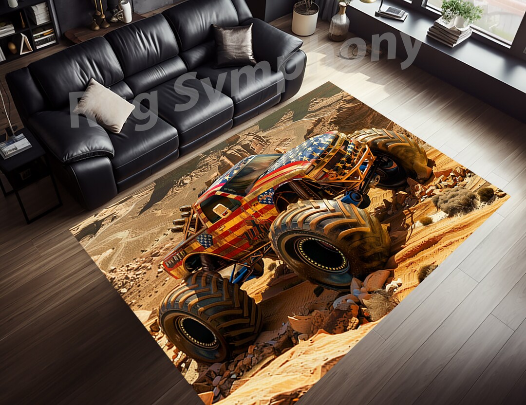 Flag Pattern Monster Truck Rug, Monster Trucks Rug, Monster Truck ...