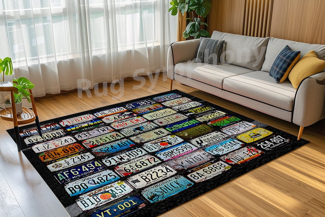 License Plate Area Rug: 3D Print, Non-slip Cotton Base - Etsy