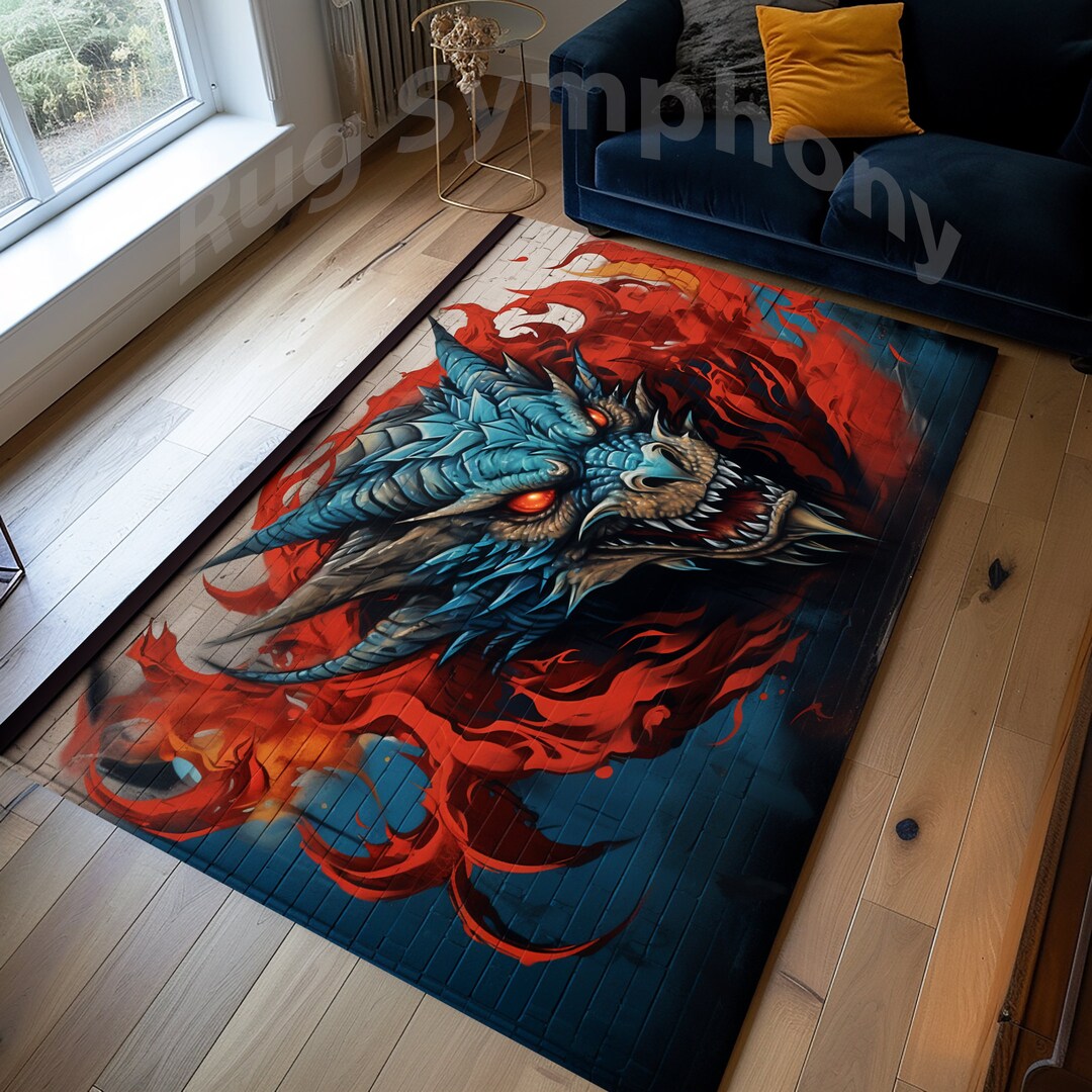 Graffiti Dragon Rug, Fantasy Dragon Rug, Scary Dragon Rug, Dragon ...