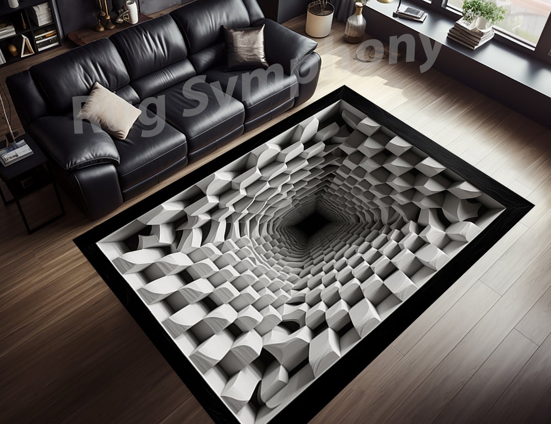 3D Illusion Rug, 3D Optical Illusion Rug, Monotone Pattern Illusion Rug ...