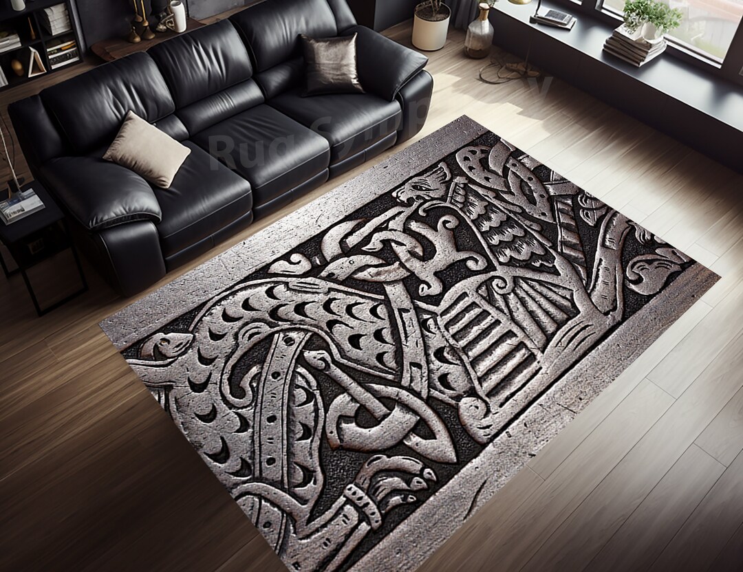 3D Look Wood Carving Viking Pattern Rug, Wood Carving Pattern Rug ...
