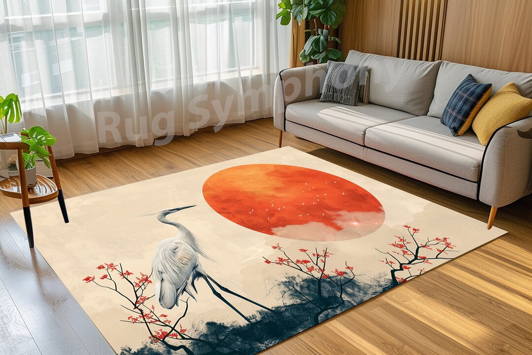 Japanese Crane Print Rug, Crane Rug, Cranes Rug, Japanese Art Rug ...