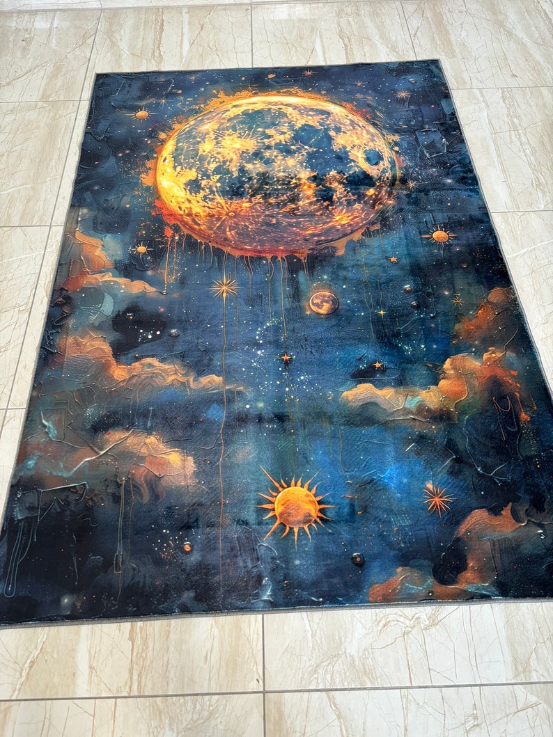 Incredible Solar Eclipse Illustration Rug, Sun Moon Rug, Crescent Solar ...