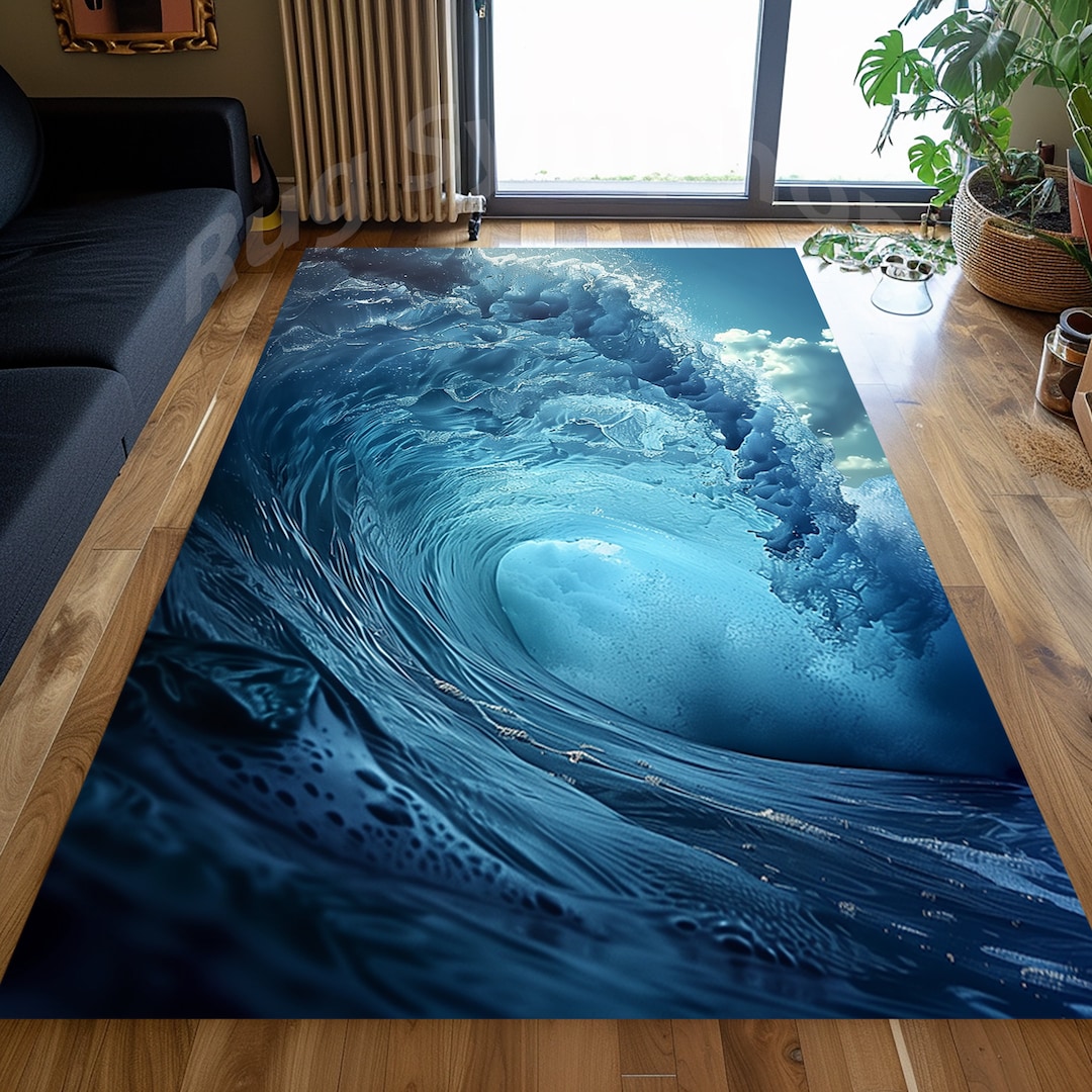 Hawaiian Waves Surf Dream Rug, Blue Ocean Rug, Wide Crystal Clear Rug ...