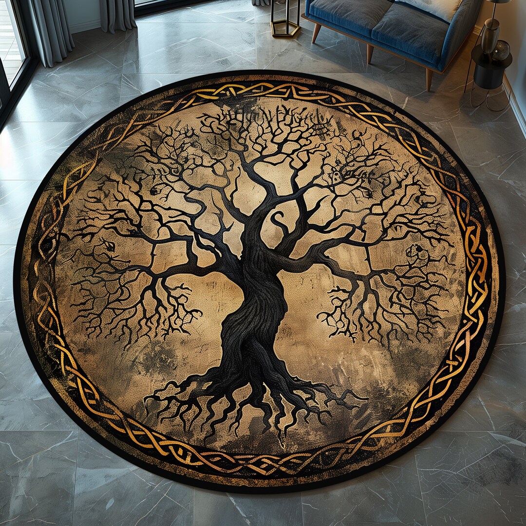 Yggdrasil Symbol Round Rug, Yggdrasil Symbol Rug, Norse Tree of Life ...