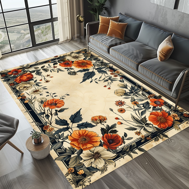 Floral Rug - Etsy