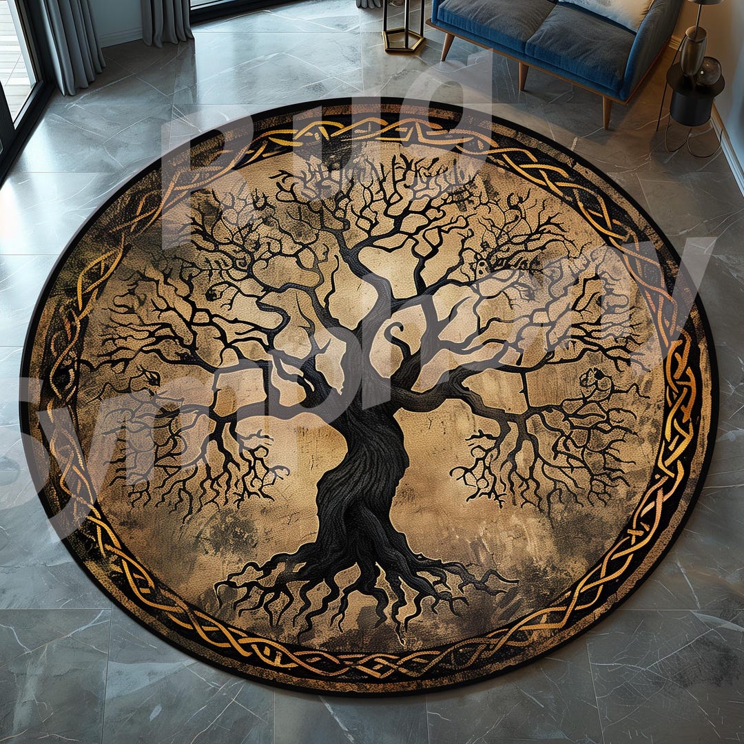 Yggdrasil Symbol Round Rug, Yggdrasil Symbol Rug, Norse Tree of Life ...