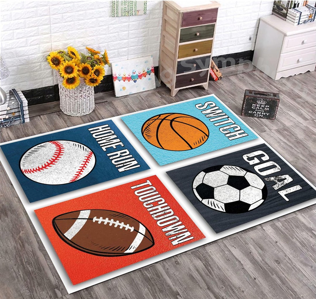 Football Rug, Sport Balls Rug, Sport Area Rug, Baseball Area Rug ...