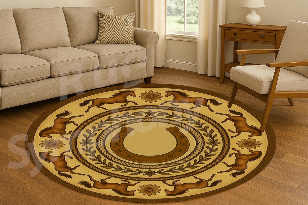 Round Horses Rug, Round Cabin Rug, Horse Rug, Round Horse Rug, Round ...