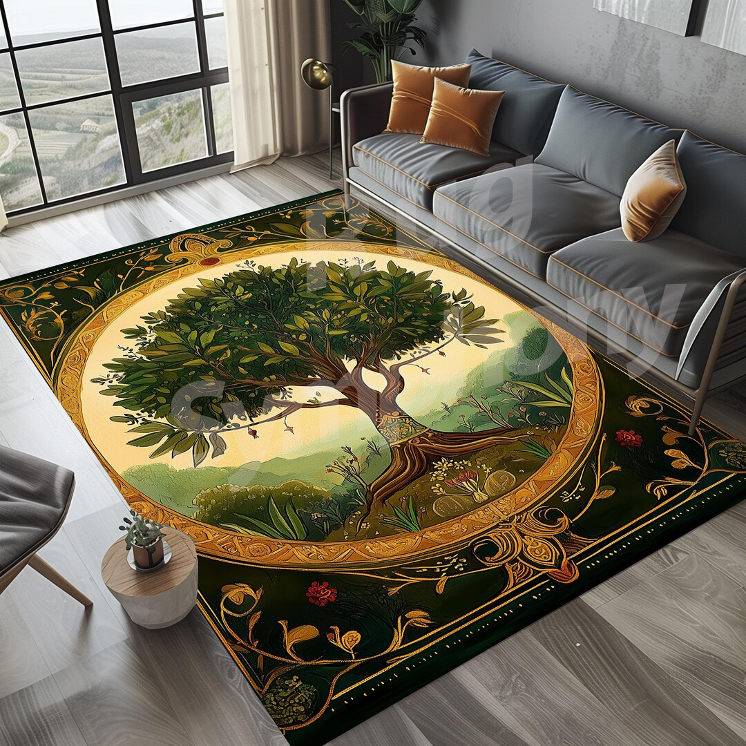 Illuminated Golden Tree Rug, Ancient Tree in Jungle Rug, Forest Rug ...