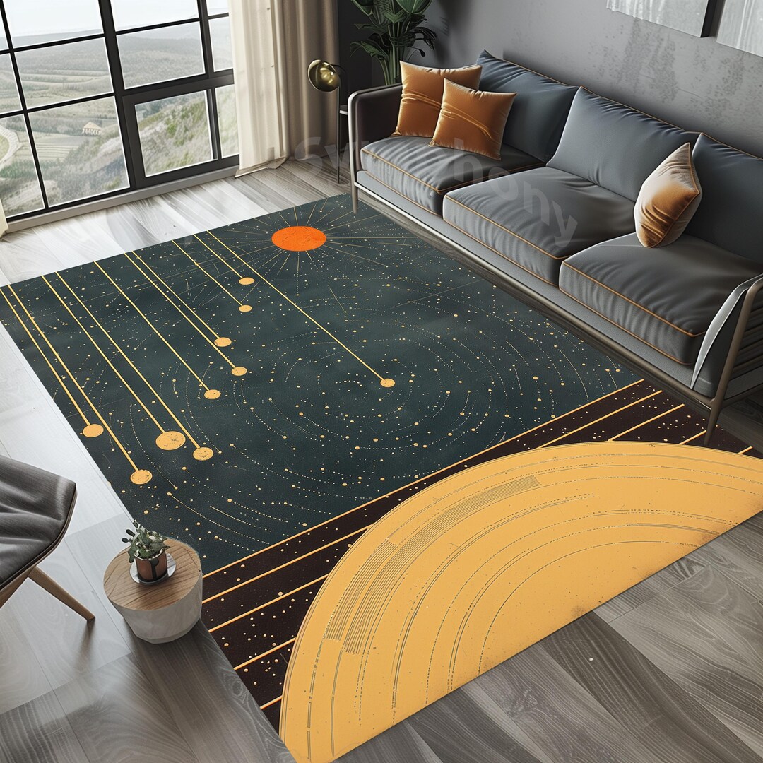 Mid Century Modern Celestial Area Rug, Mid Century Moon Rug, Half Moon ...