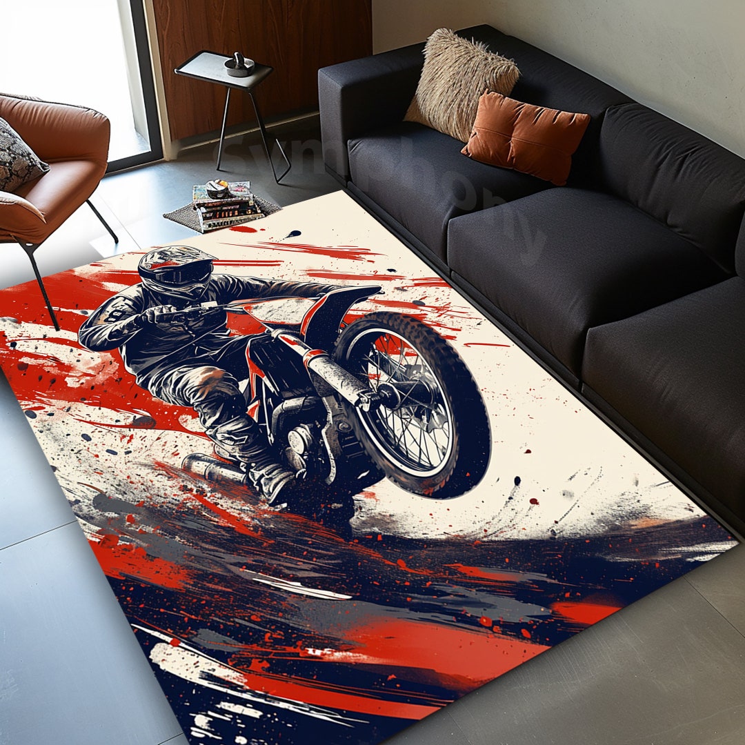 Motocross Rug, Motocross Area Rug, Motorcycle Rug, Biker Carpet, Garage ...