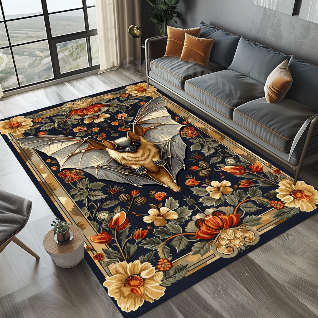 Bat in Flowers Rug, Rustic Bat Rug, Bat Rug, Colorful Bat Rug ...