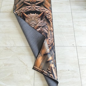 Wolf Area Runner Rug, Norse God Runner, 3D Look Wolf Long Rug, Wood ...