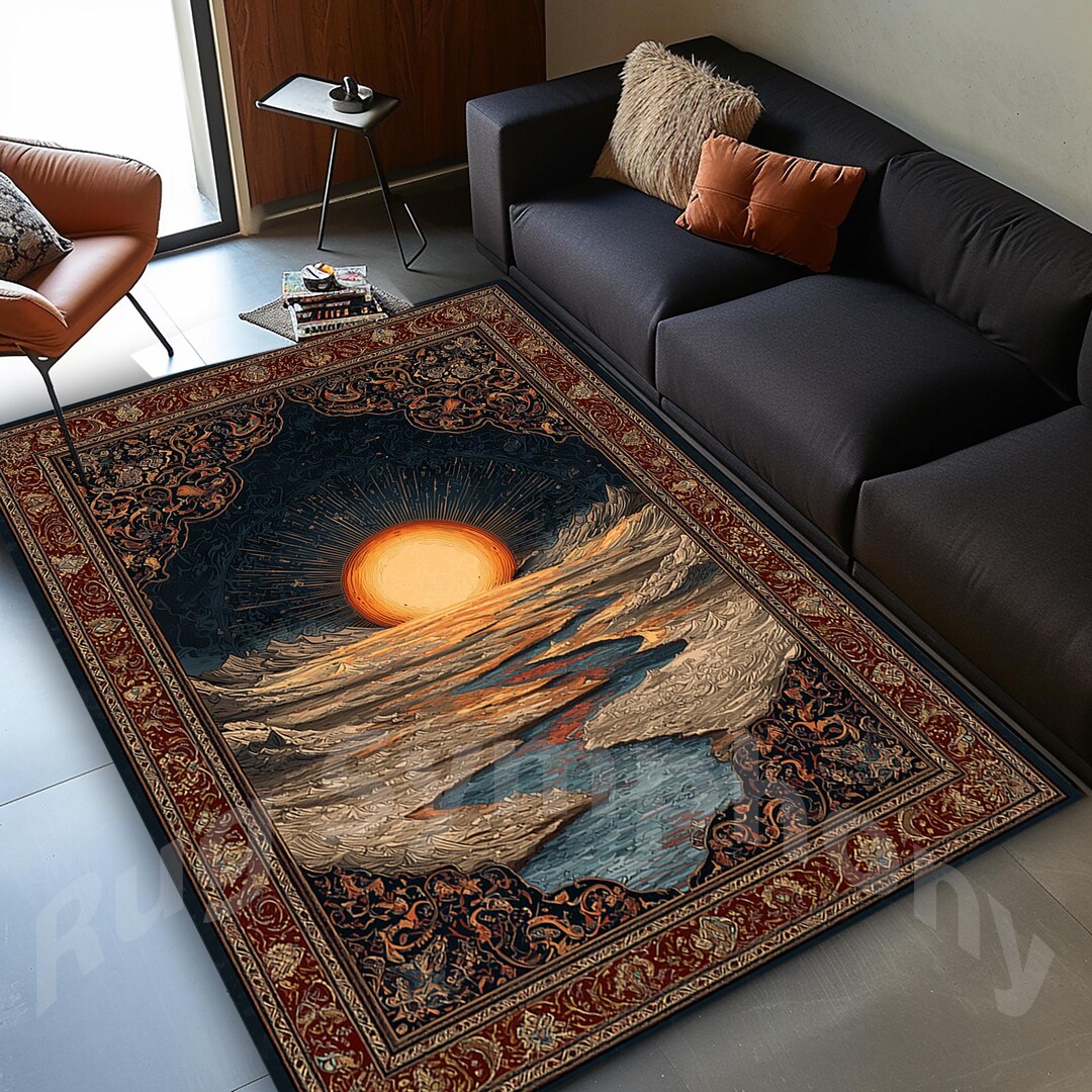 Winter Equinox Sun Area Rug: Glowing Horizon, Non-slip Cotton Base - Etsy
