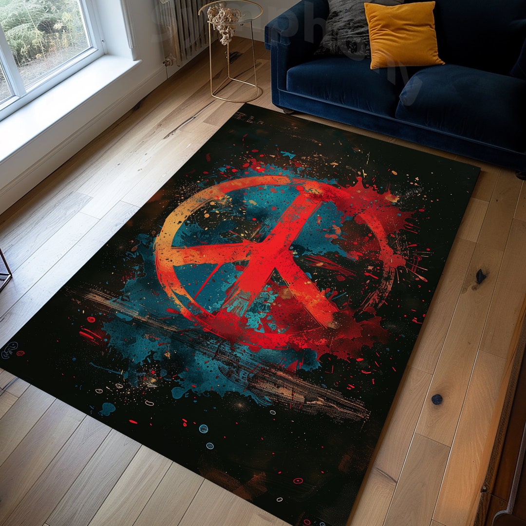 Hippie Rug, Hippie Peace Sign Rug, Peace Symbol Rug, Paint Style Peace ...