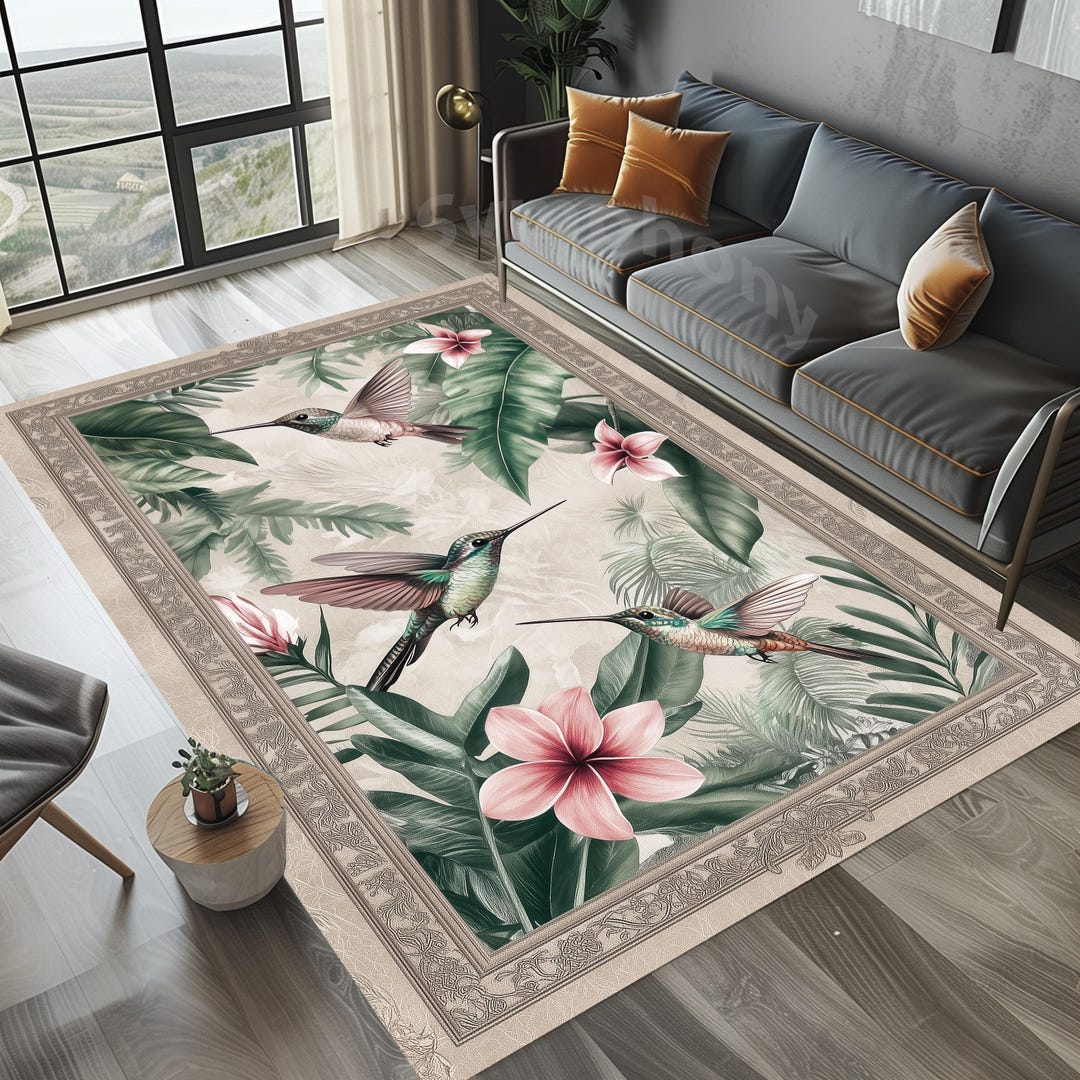 Hummingbird Garden Area Rug: Rustic Floral Bird Decor - Etsy