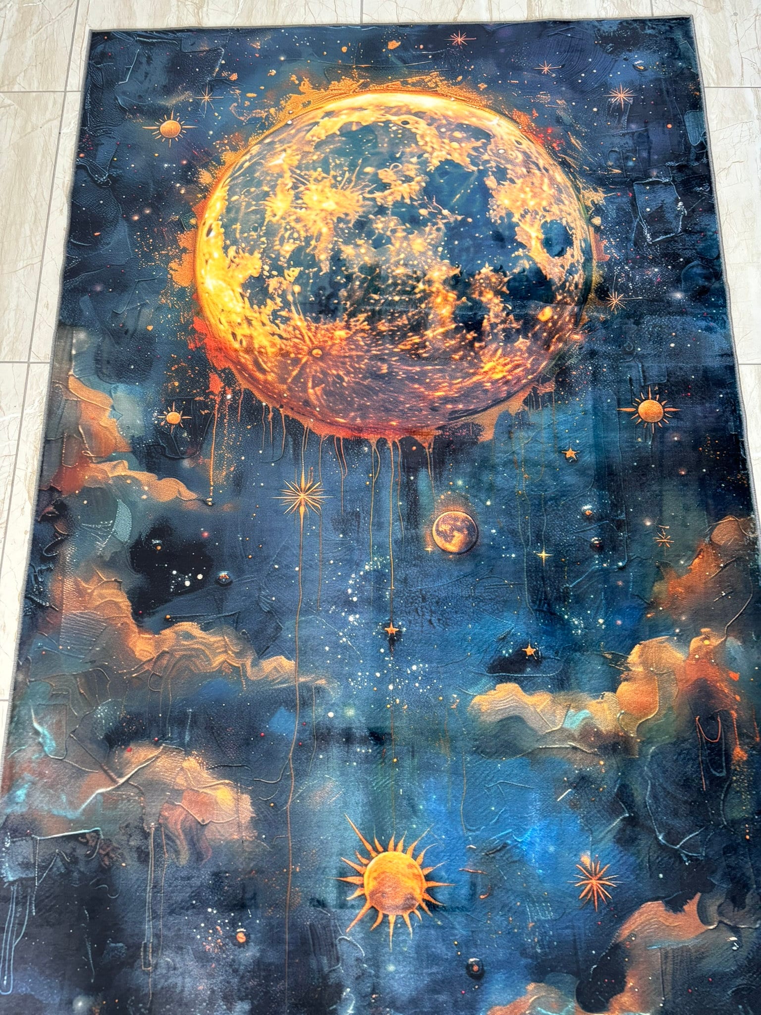 Incredible Solar Eclipse Illustration Rug, Sun Moon Rug, Crescent Solar ...