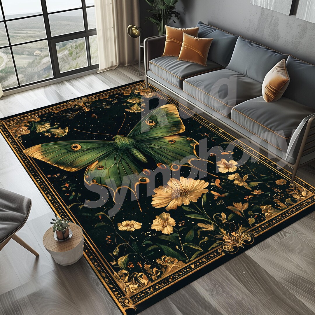 Rustic Moth Rug, Colorful Moth Rug, Luna Moth Pattern Rug, Moth and ...