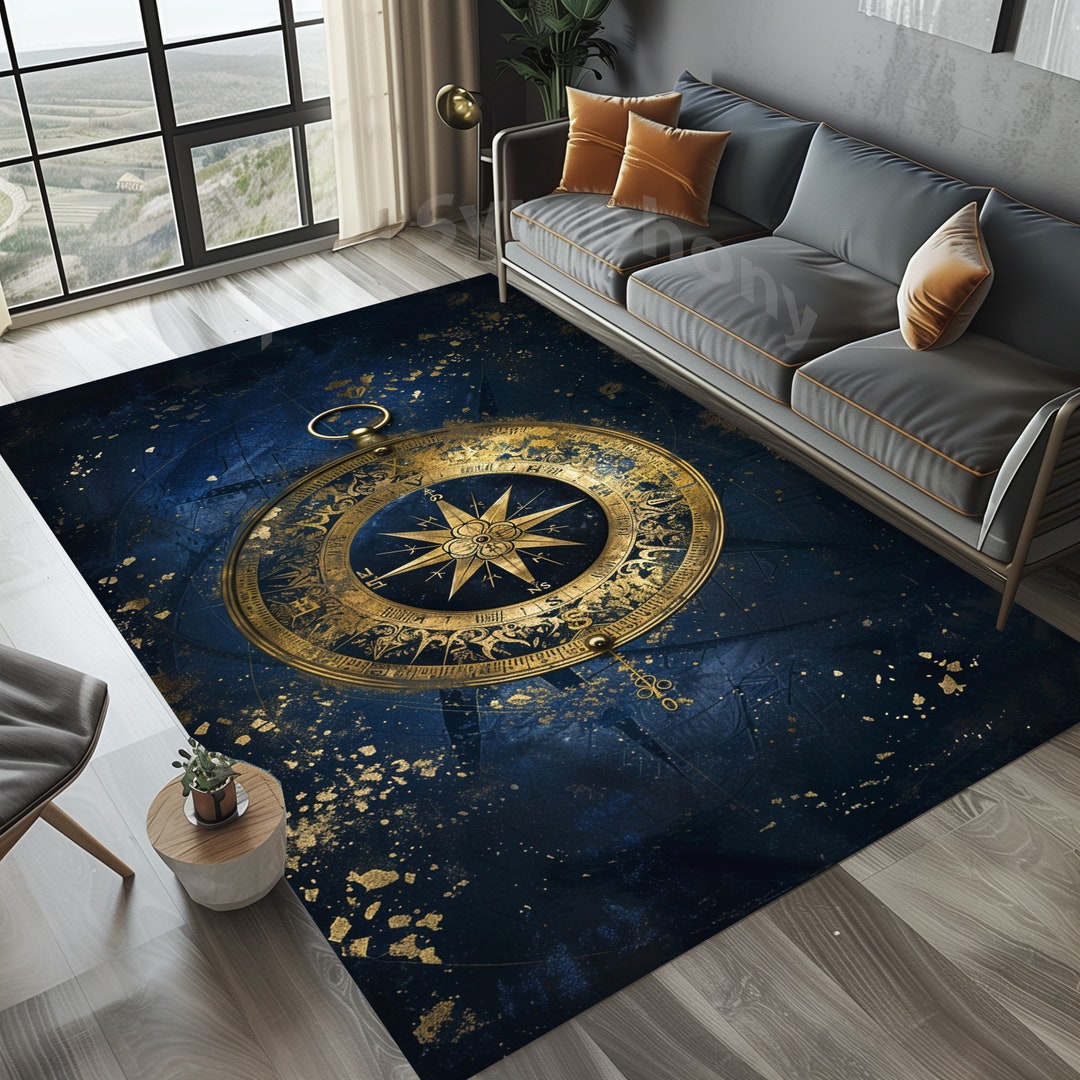 Vintage Gold Compass Area Rug: Non-slip Cotton Base - Etsy