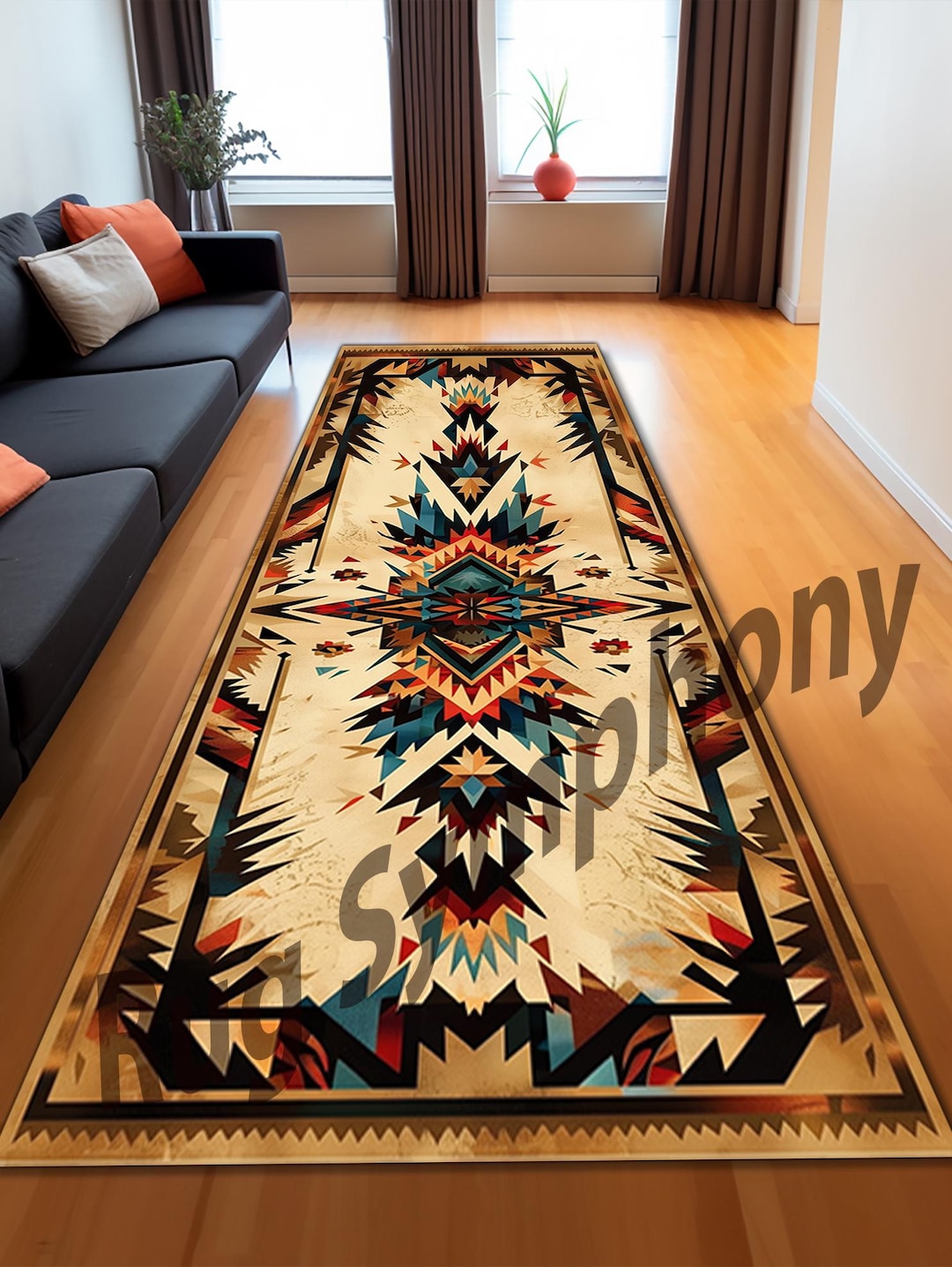 Aztec Pattern Runner, Traditional Aztec Runner, Painting Style Round ...