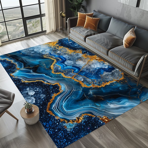 Blue and Gold Area Rug - Etsy
