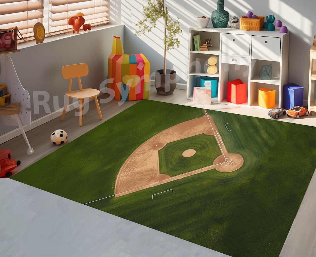 Baseball Field Rug, Baseball Rug, Green Baseball Field Area Rug, Kids ...