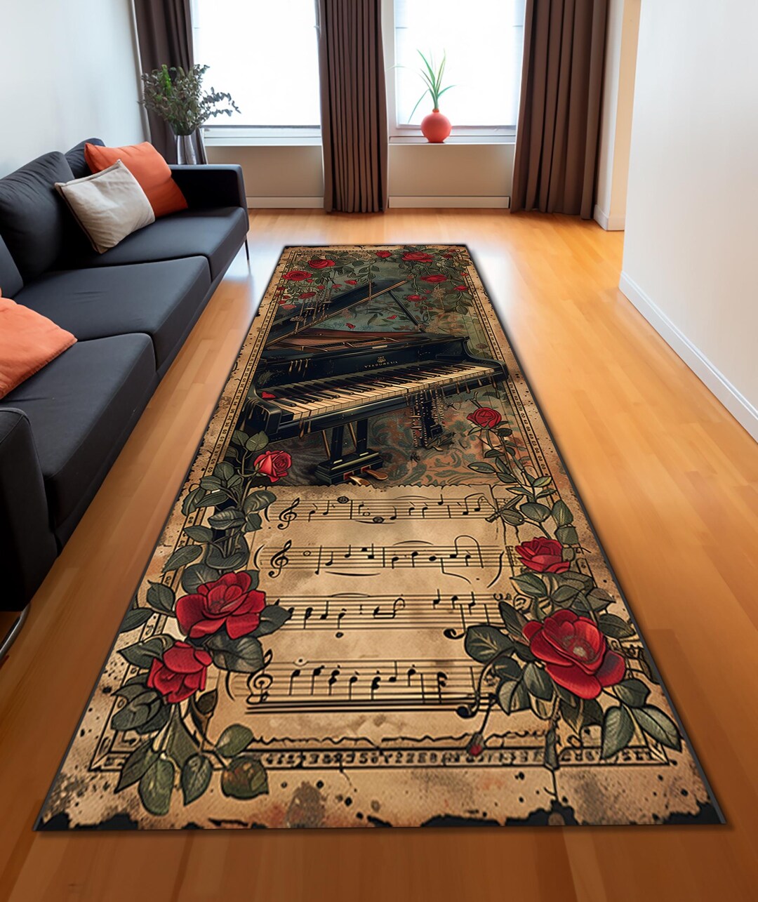 Floral Music Piano Runner Rug: Traditional Style - Etsy