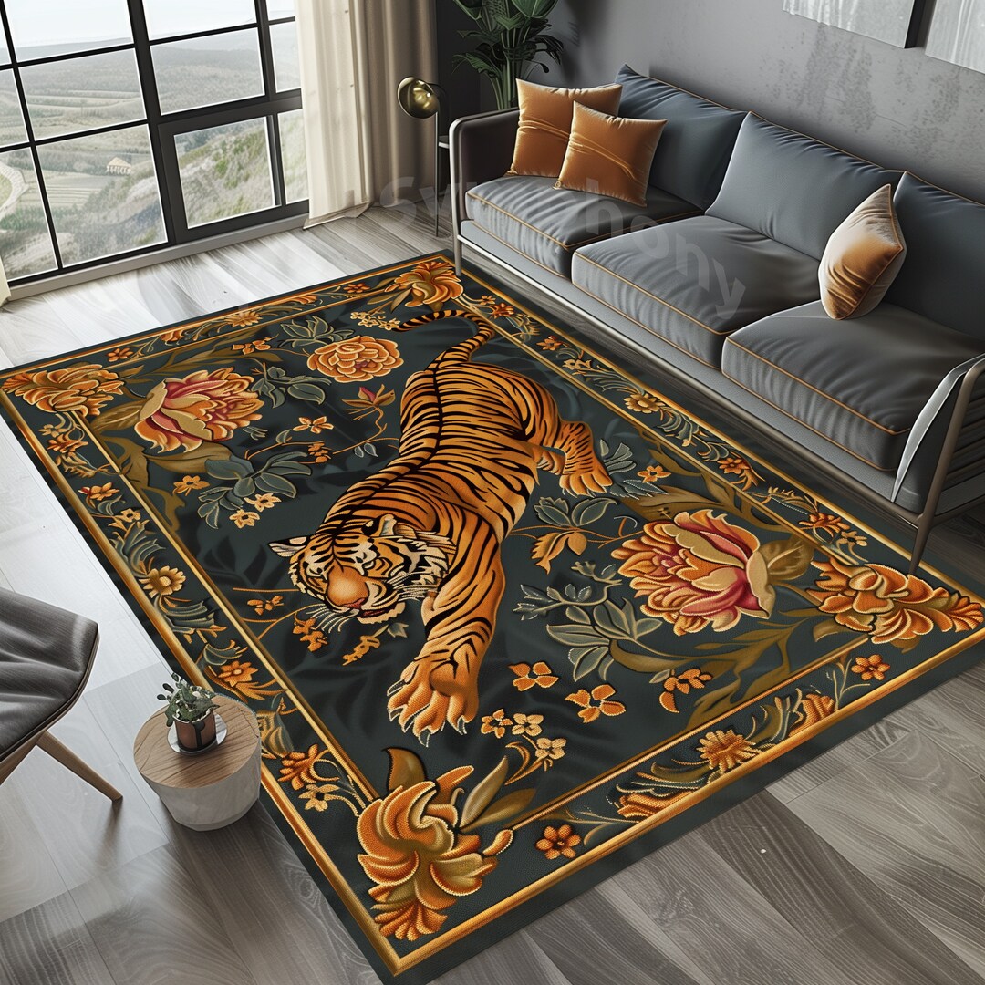 Rustic Tiger Rug, Colorful Tiger Rug, Traditional Tiger Rug, Painting ...