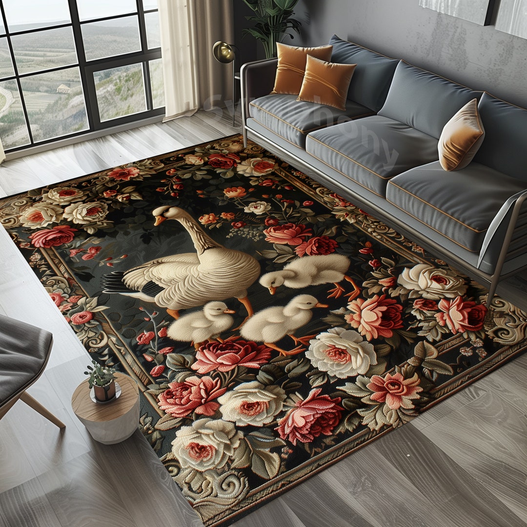 Traditional Duck Rug, Duck Egg Blue Rug, Wildlife Rug, Rustic Duck ...