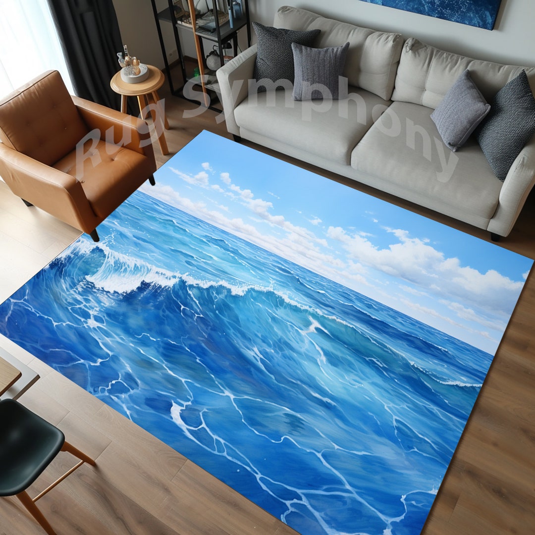 Deep Blue Sea Rug, Clear Sea Area Rug, Ocean Rug, Sea Waves Rug, Blue ...