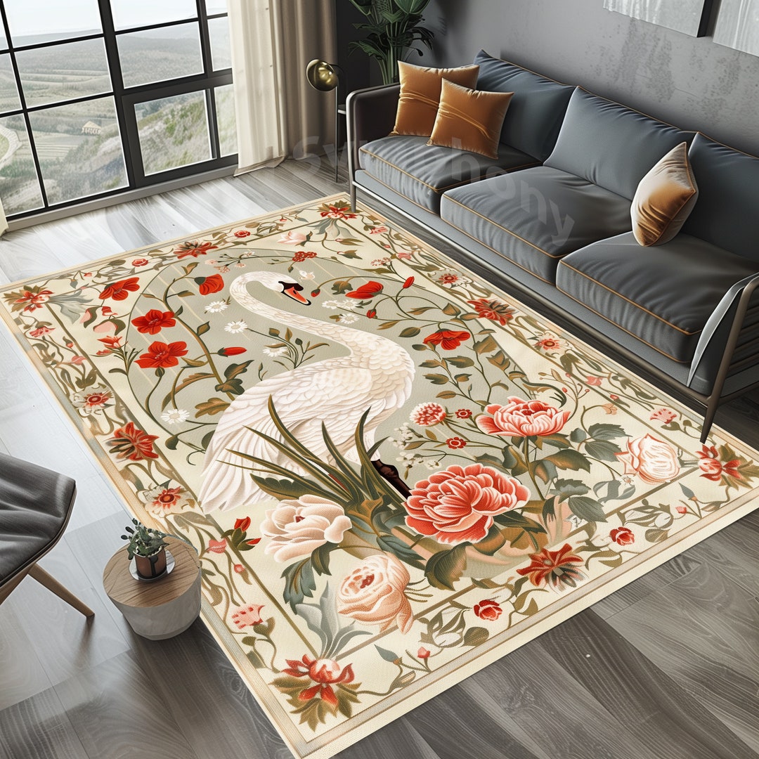 Swan Rug, Rustic Swan Rug, Oriental Swan Rug, Traditional Swan Rug ...