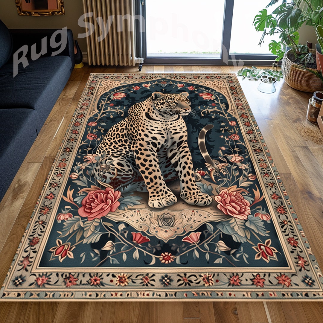 Traditional Leopard Rug, Painting Style Leopard Rug, Rustic Leopard Rug ...