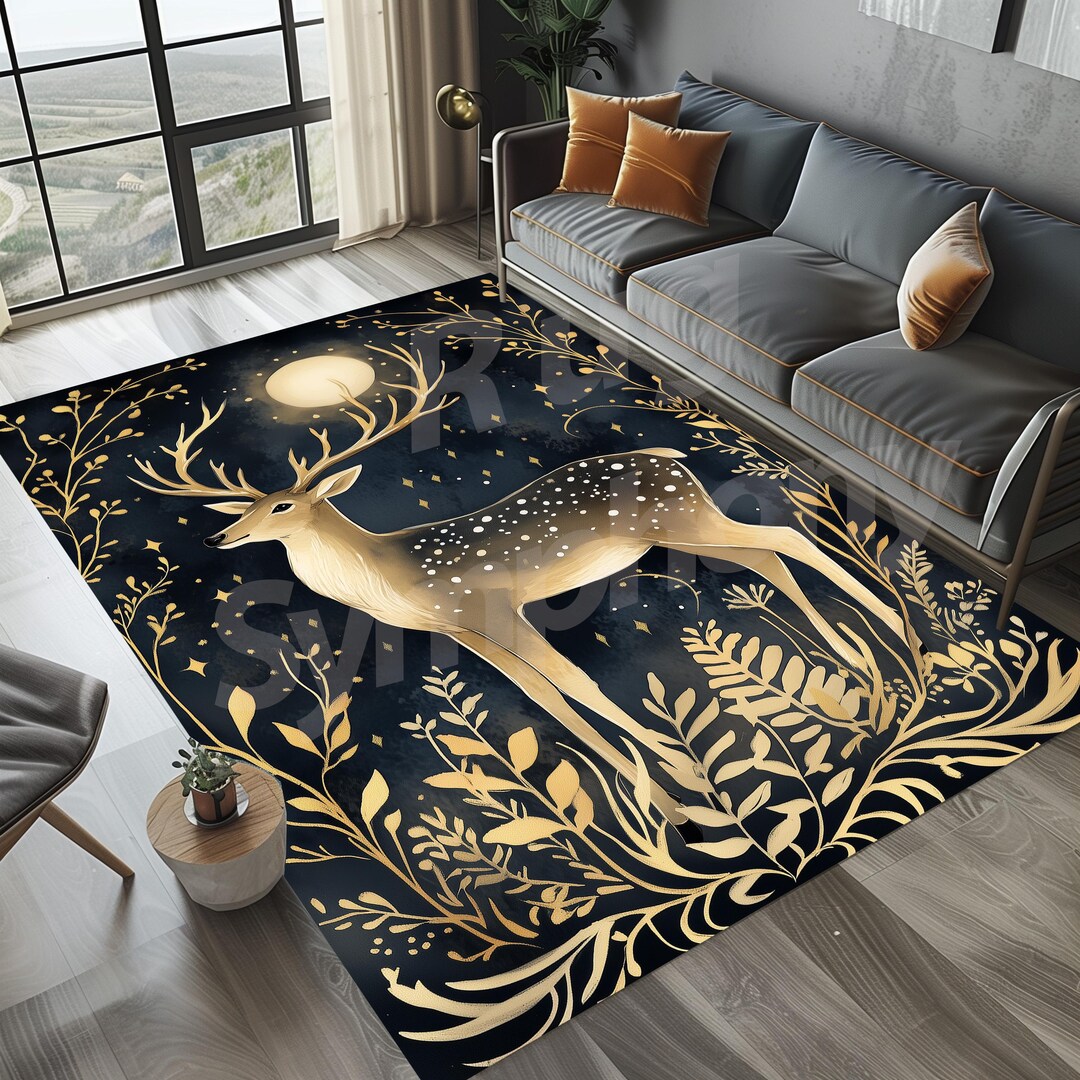 Majestic Stag Standing in a Moonlit Rug, Enchanted Forest Rug ...