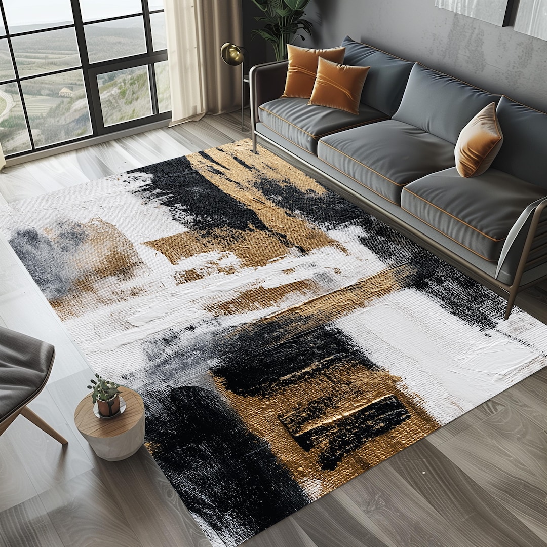 Abstract Black Design Area Rug, Modern Art, Stone Look - Etsy
