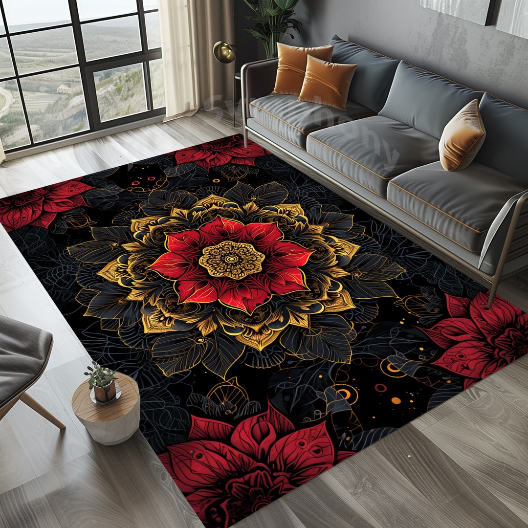 Mandala Art Rug, Red Modern Living Room Rug, Contemporary Art Rug, Red ...